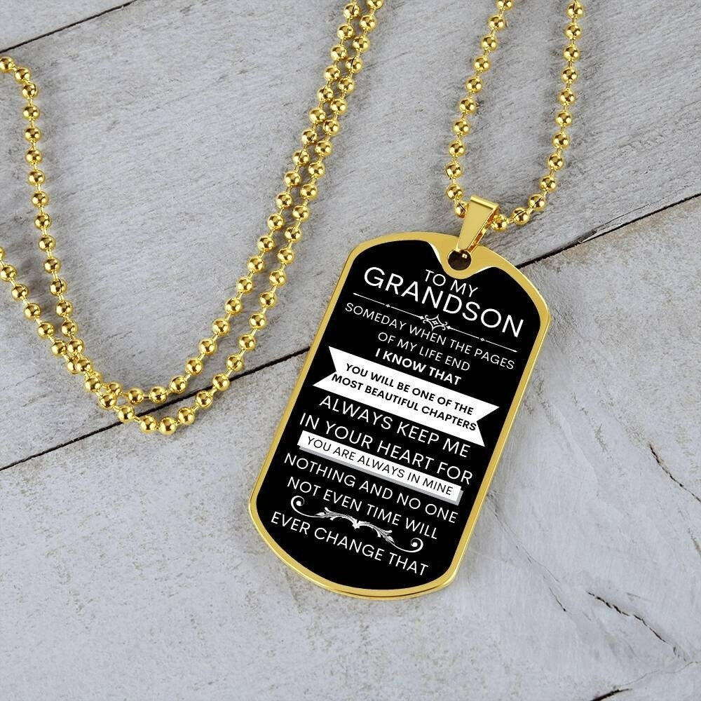 Grandson Dog Tag Necklace With Sentimental Quote, Personal Gift for ...