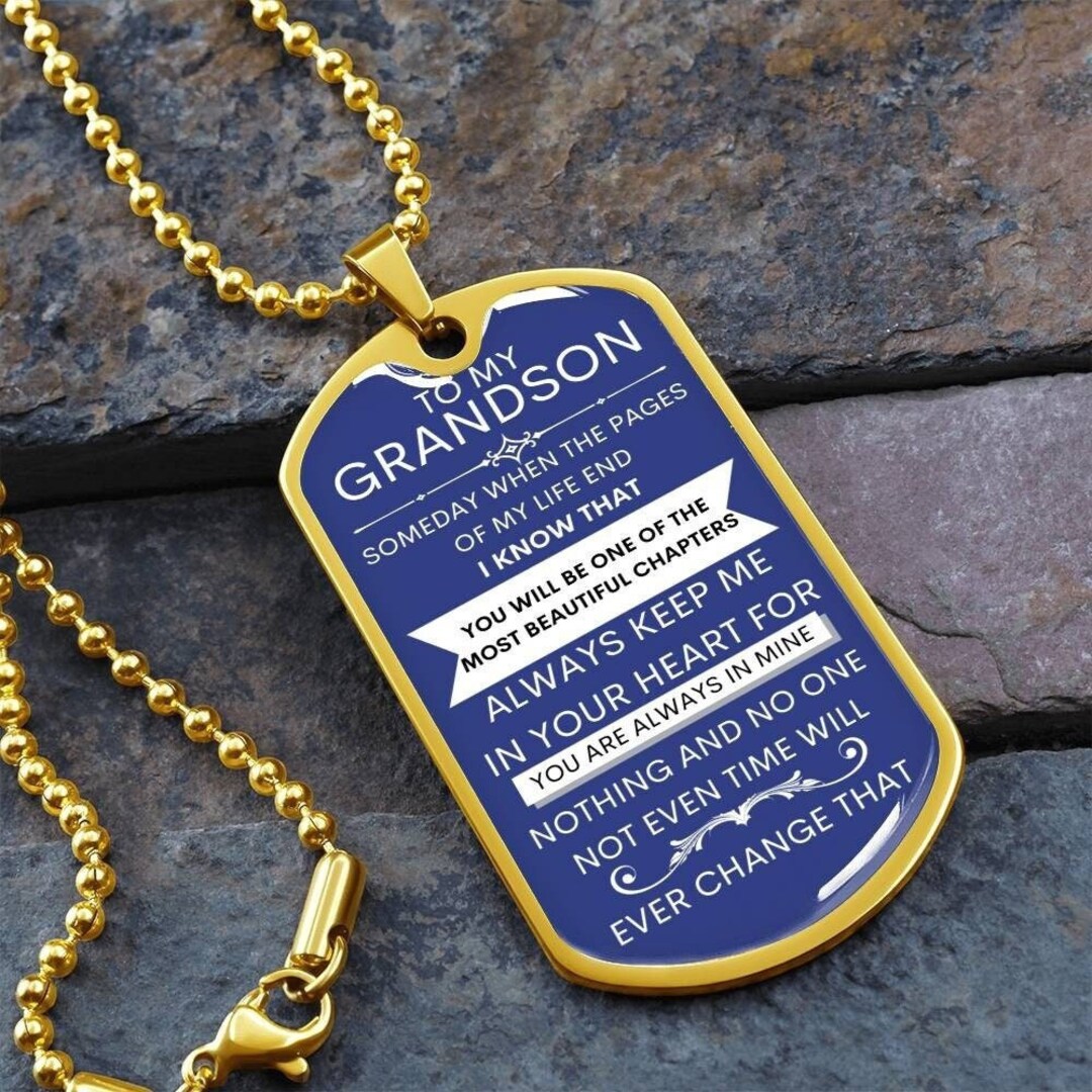 Personalized Grandson Dog Tag Necklace With Sentimental Quote ...
