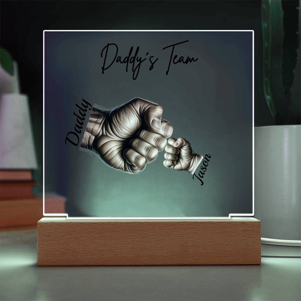 Custom Daddy's Team Fist Bump, Personalized Acrylic LED Night Light ...