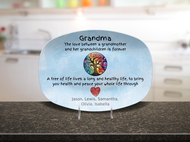 Grandma Stained Glass Plate, Tree of Life Decor, Art Glass Platter From ...