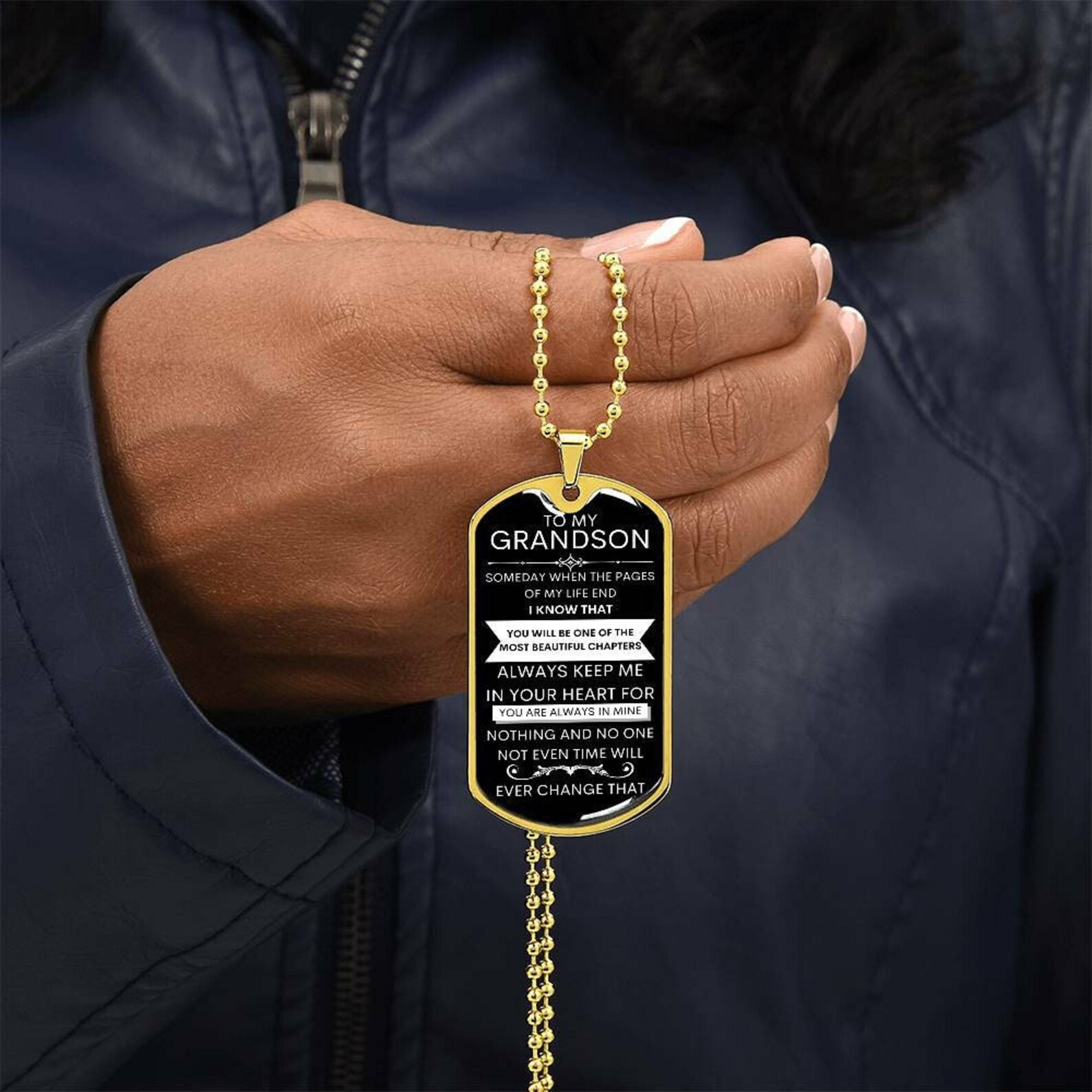 Grandson Dog Tag Necklace With Sentimental Quote, Personal Gift for ...
