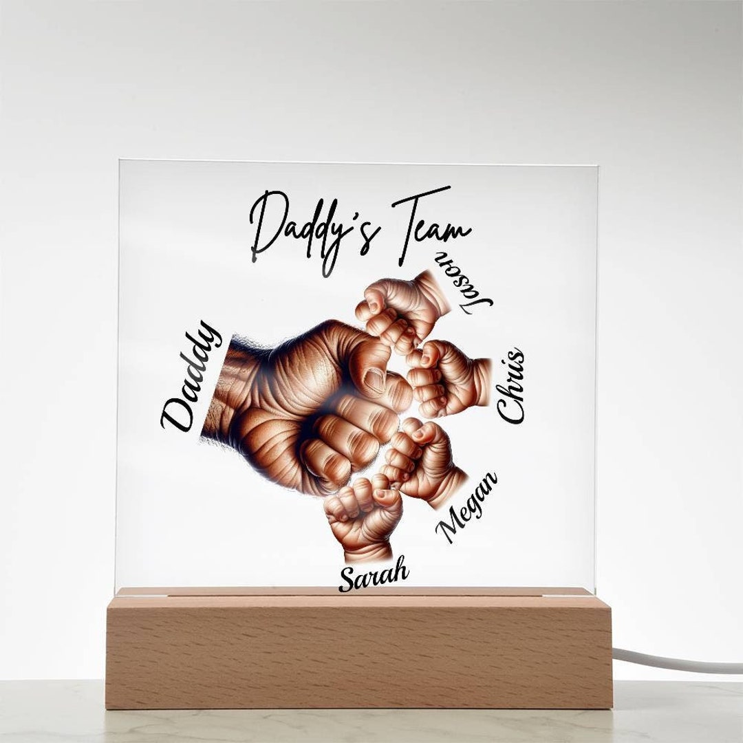 Custom Daddy's Team Fist Bump, Personalized Acrylic LED Night Light ...