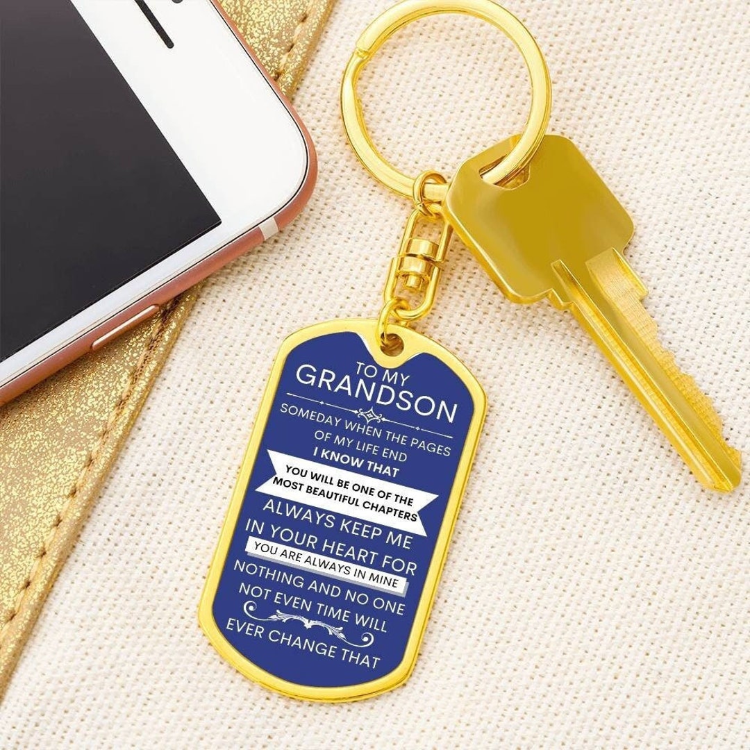 Grandson Keychain From Grandparent, Stainless Steel Dog Tag Keyring ...
