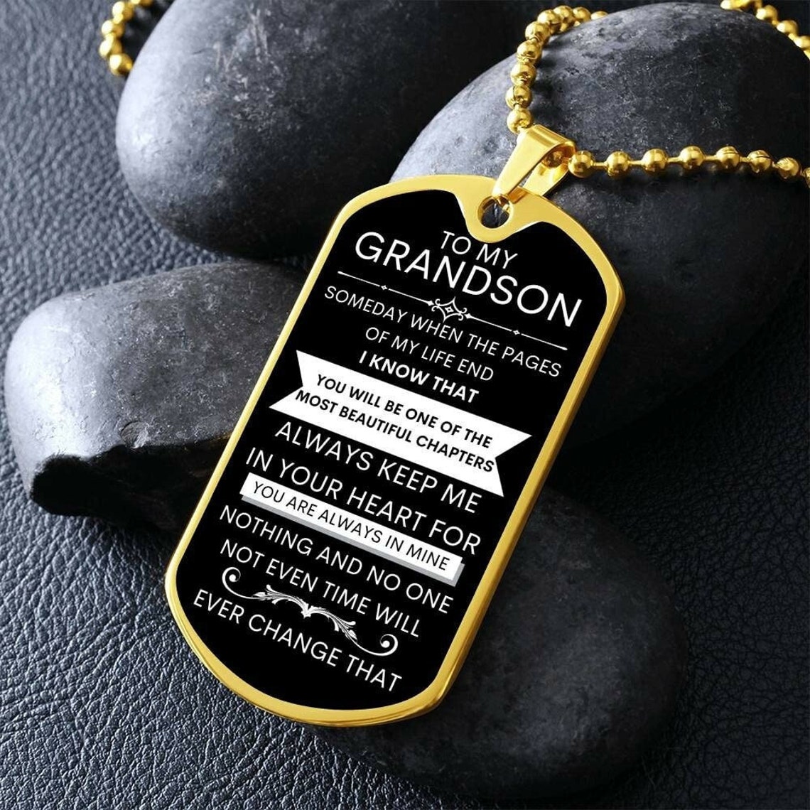 Grandson Dog Tag Necklace With Sentimental Quote, Personal Gift for ...