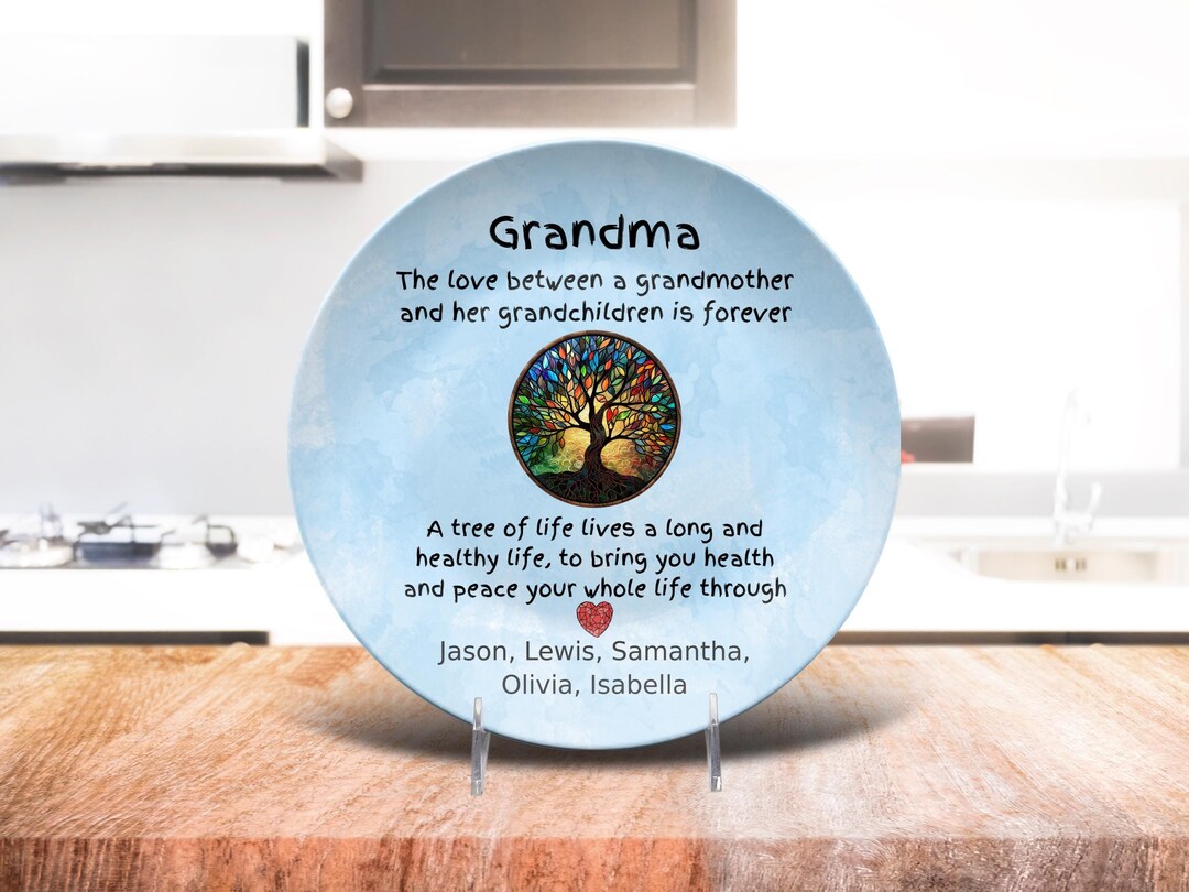 Grandma Stained Glass Plate, Tree of Life Decor, Art Glass Platter From ...