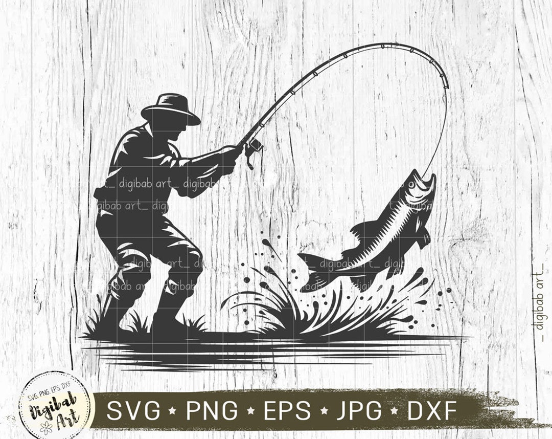 Fisherman SVG, Man With Fishing Rod, Fisherman Catching Fish Svg, Png ...