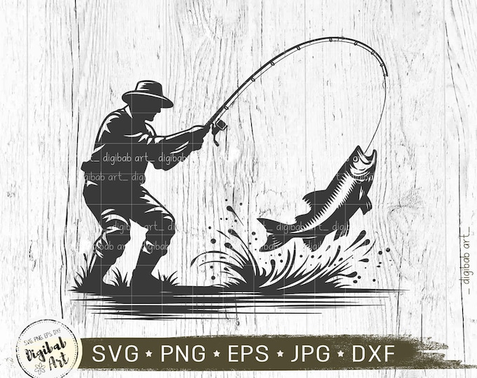 Fly Fishing Scene, SVG PNG Files for Cutting Machines, Digital Clipart ...