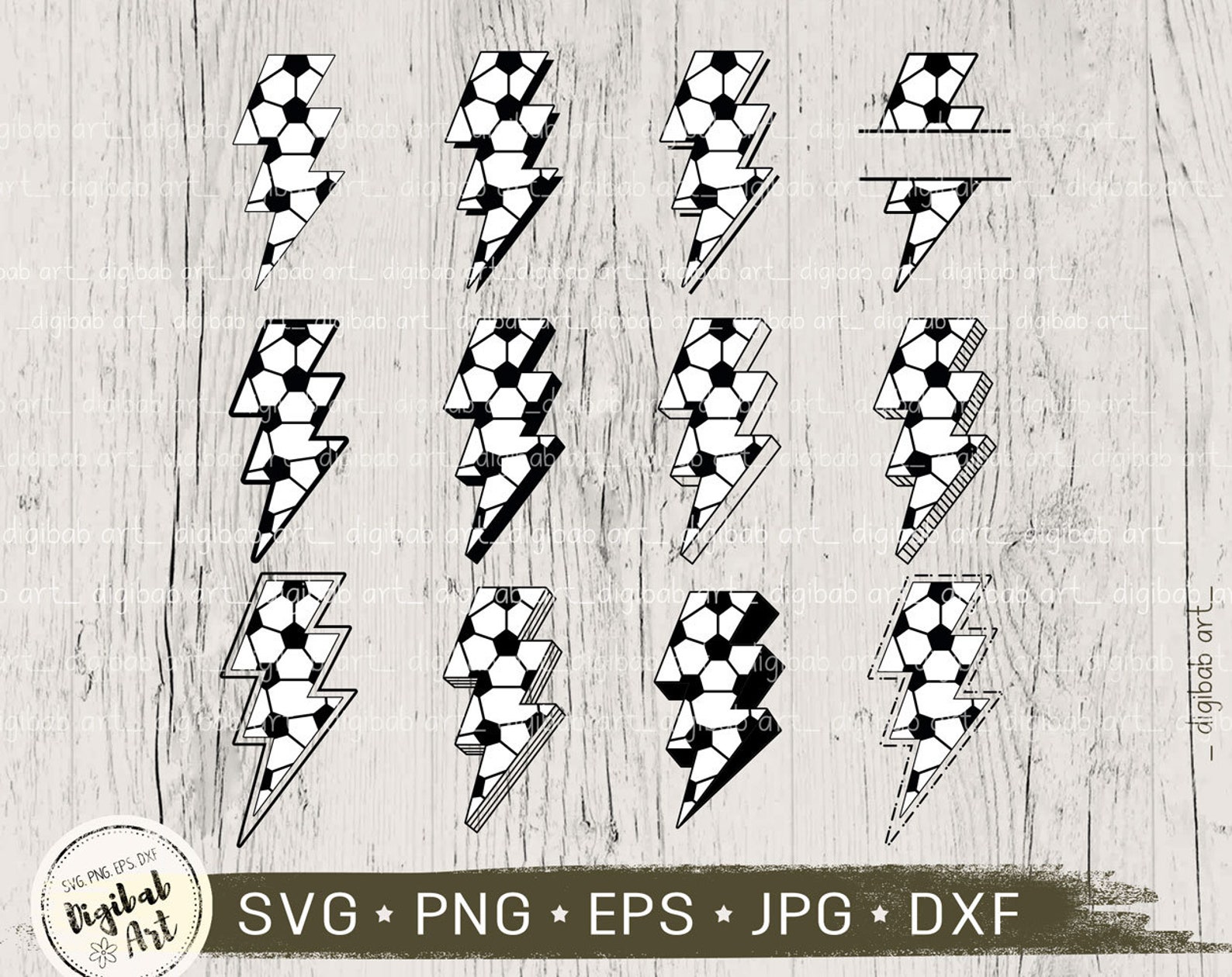 Soccer Ball Lightning Bolt SVG Bundle: Cricut Cut Files (digital ...