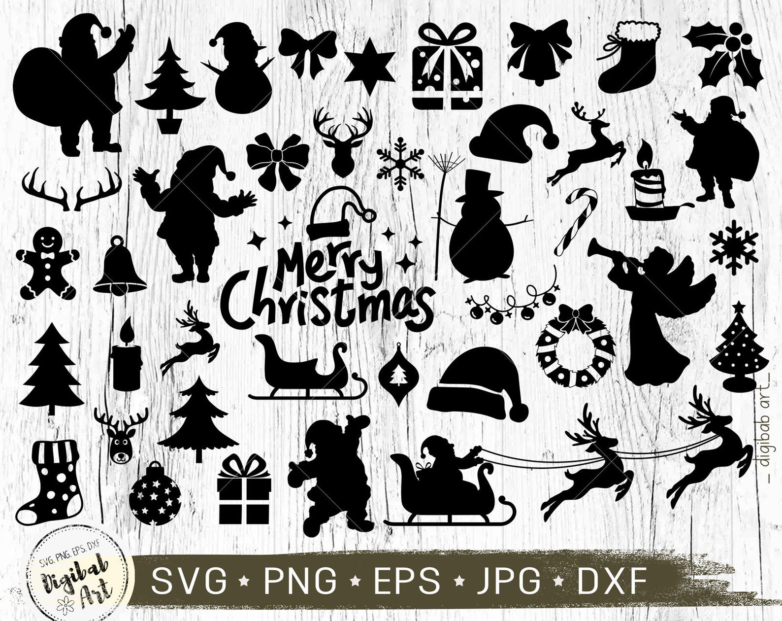 Christmas Silhouette SVG Bundle: Tree, Santa, Wreath (digital Download ...