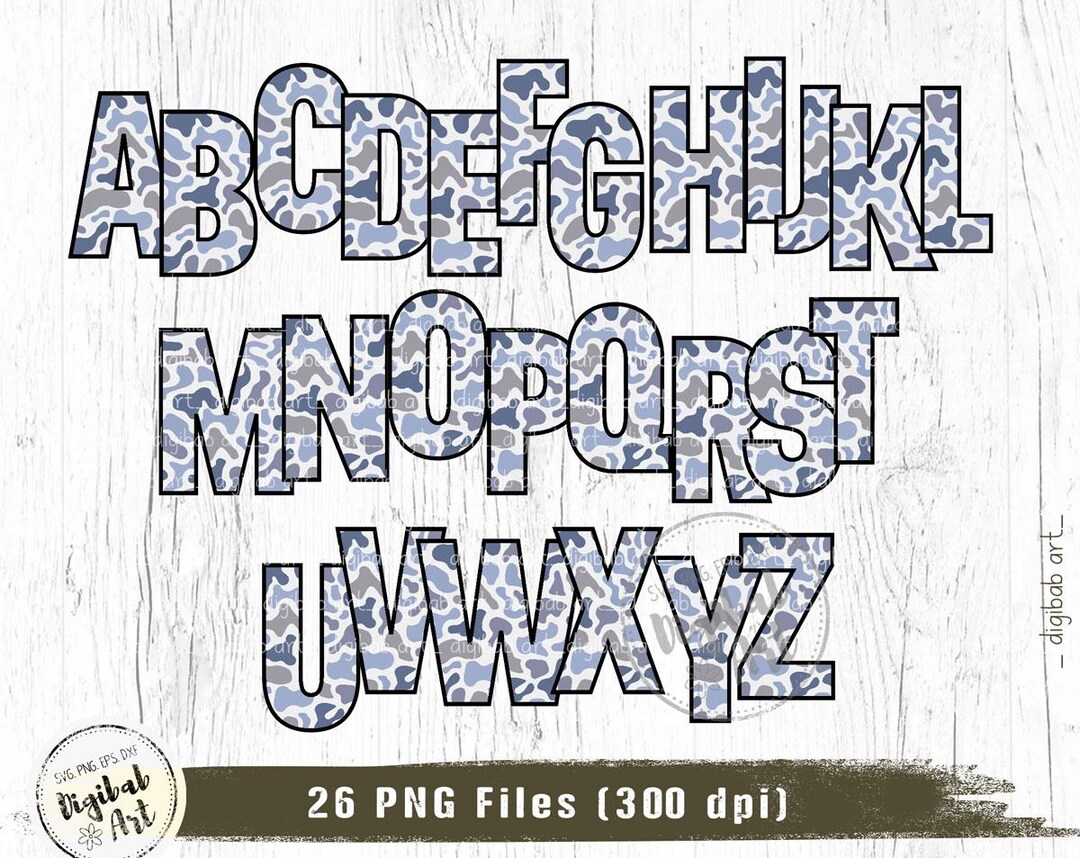 Camo Alphabet PNG: Blue Camo Font, Uppercase Letters (digital Download ...