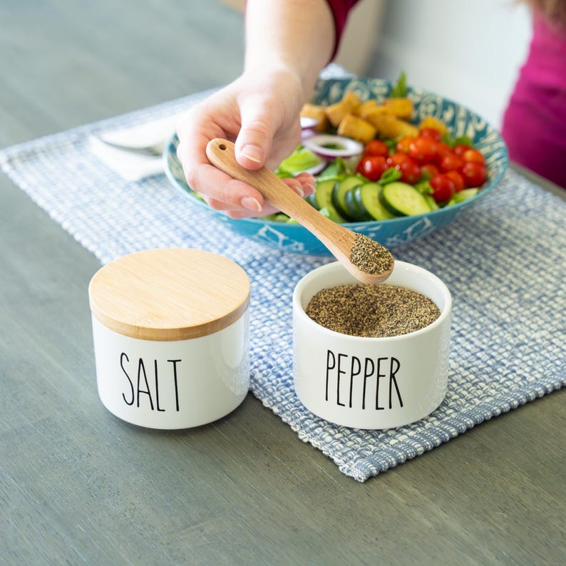 Heartland Home Ceramic Salt Cellar Set With Bamboo Lids. White and ...