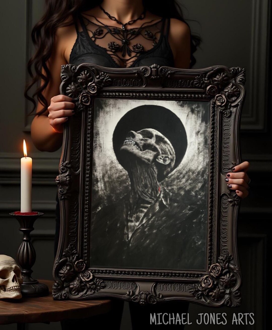 Skeleton Oil Painting on Canvas , Gothic Horror Art, Macabre Wall Decor ...
