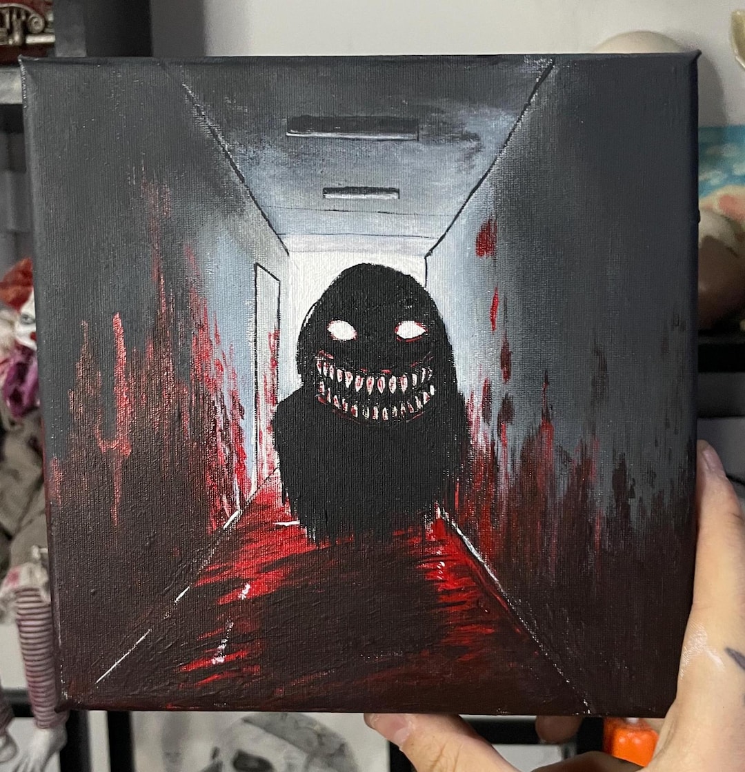 Scary Acrylic Painting: Hallway Monster - 8x8 Horror Art on Canvas ...