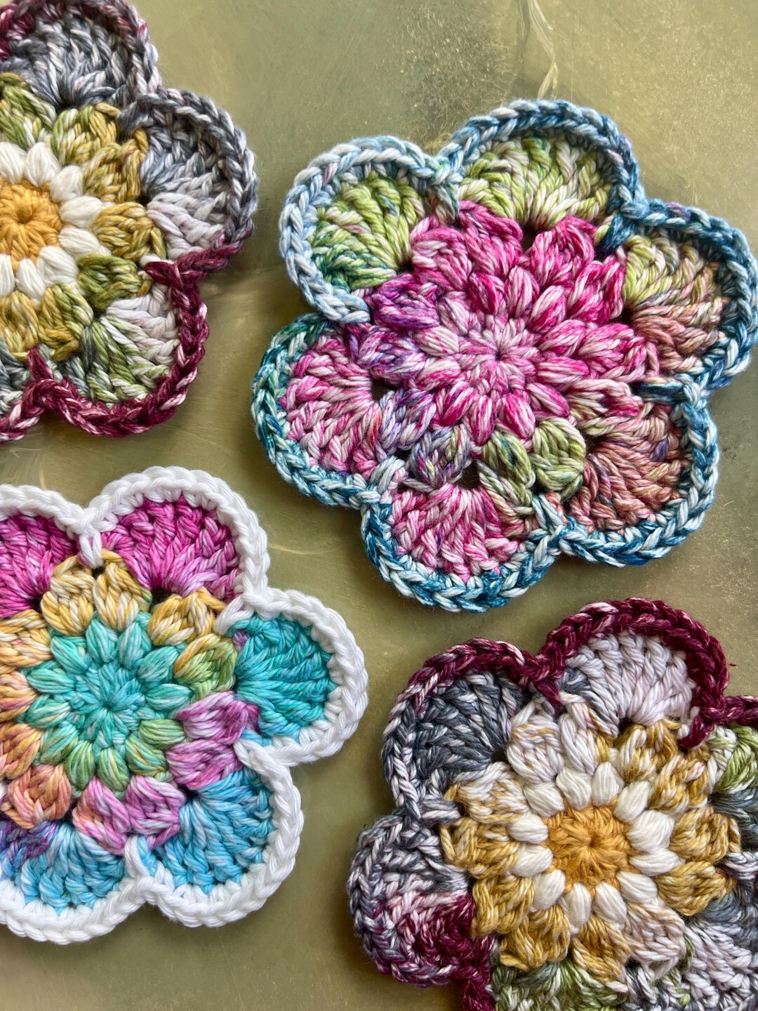 Crochet Flower Coasters - Set of 2 - Bloom Burst - Etsy