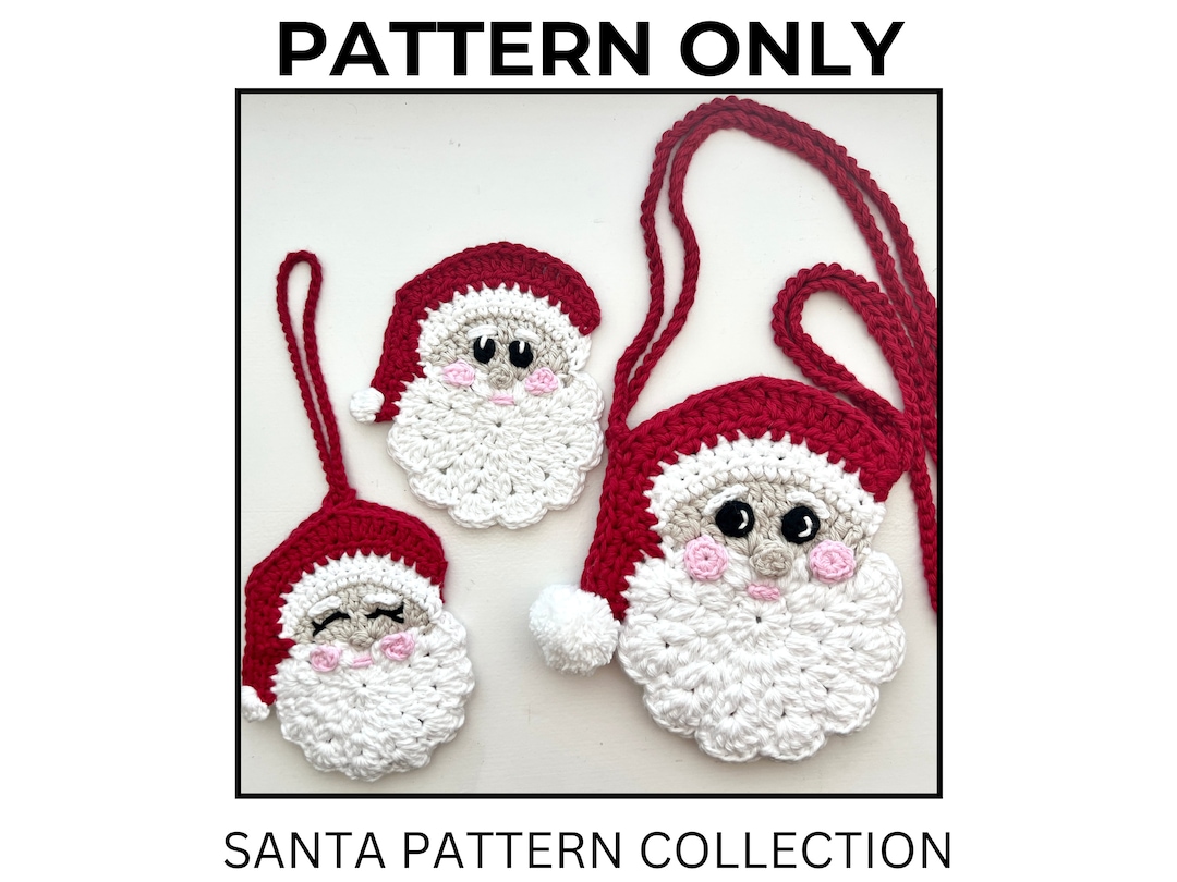 Santa Crochet Pattern Collection / Crochet Ornament / Applique / Mini ...