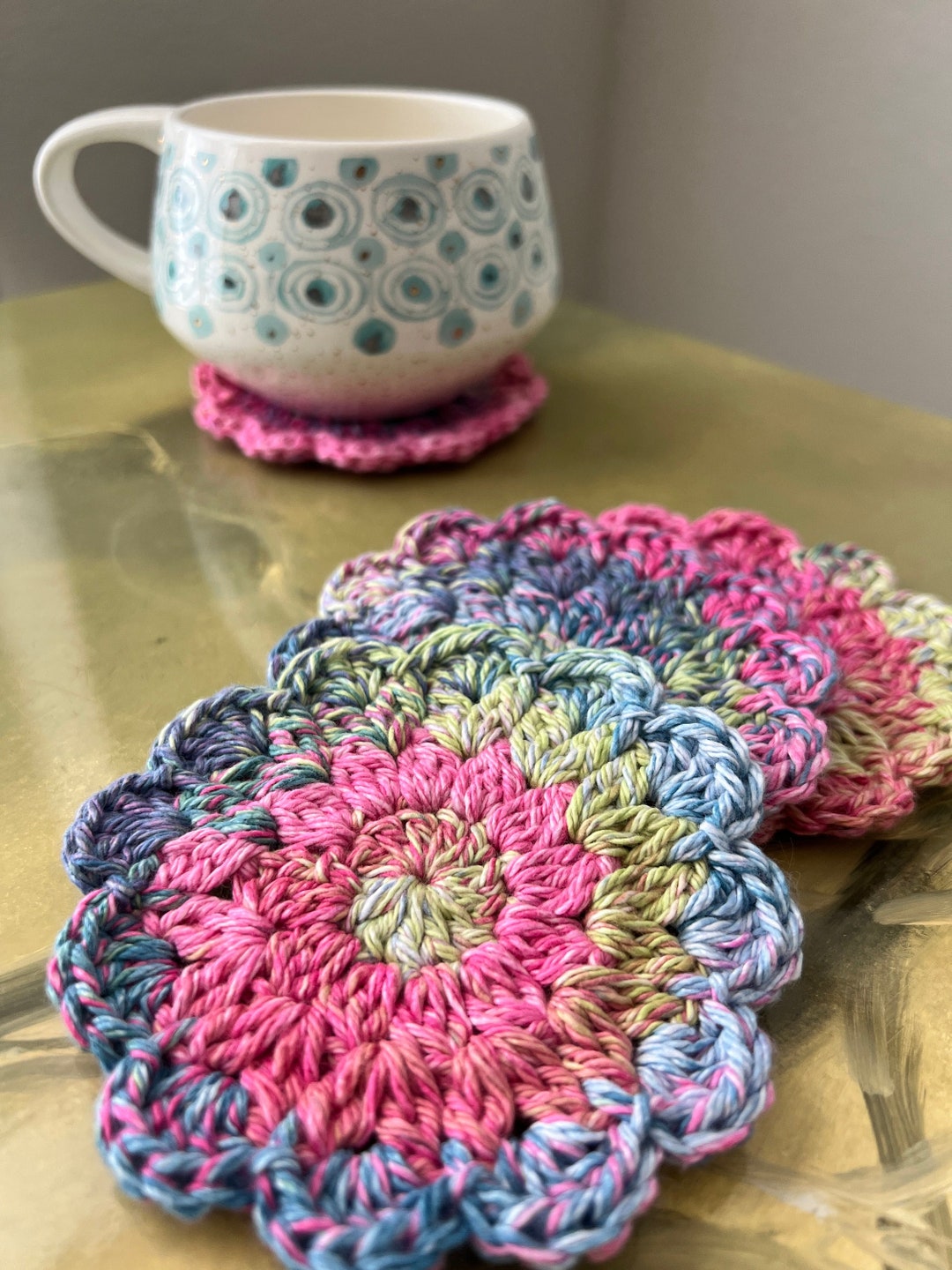 Ruffled Crochet Coasters Set of 2 / Mug Rug / Home Decor / Coaster Set ...