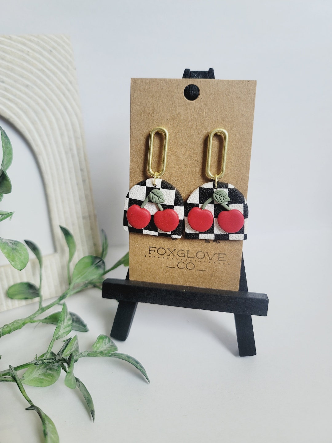Cherry Checker Earrings Brass Studs - Etsy