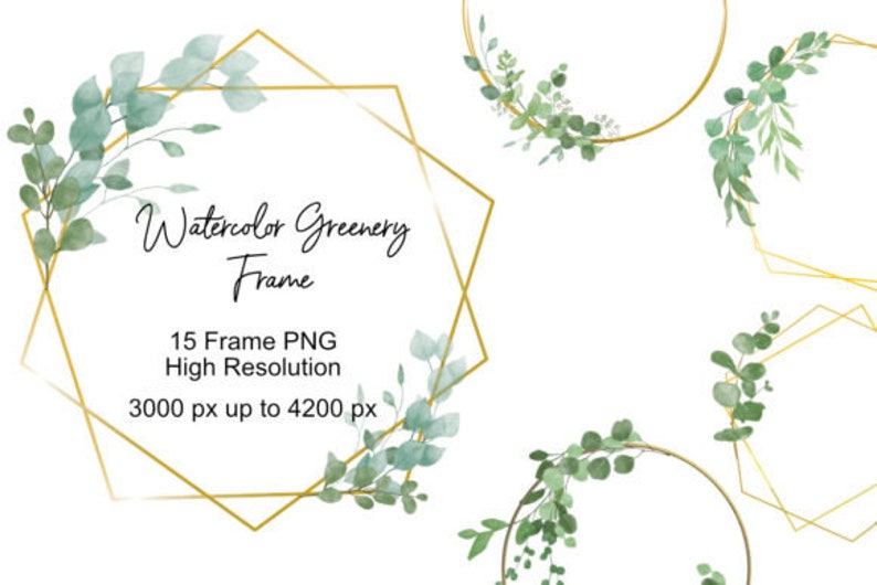 Gold Eucalyptus Frame Watercolor Greenery Frames Clipart Green Leaves ...