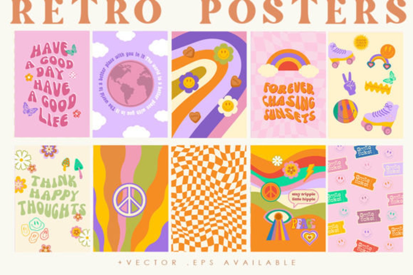 Retro Groovy 90s Style Printable Posters 90's Posters Retro Flowers ...