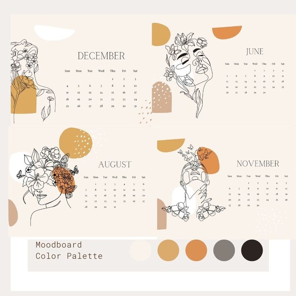 Line Art Calendar - Etsy