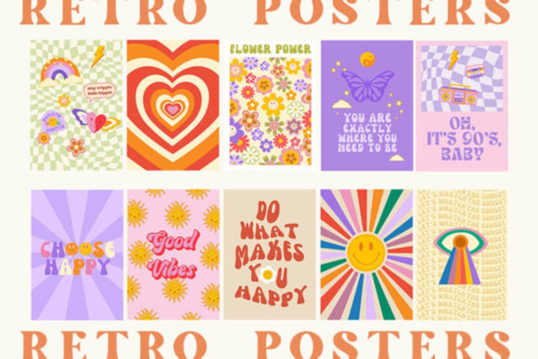 Retro Groovy 70s Style Printable Posters 70's Posters Retro Flowers ...