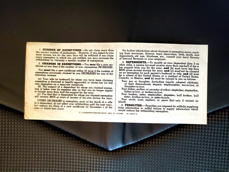 Vintage 1950s U.S. Treasury Tax Documents Unused Antique IRS Forms ...