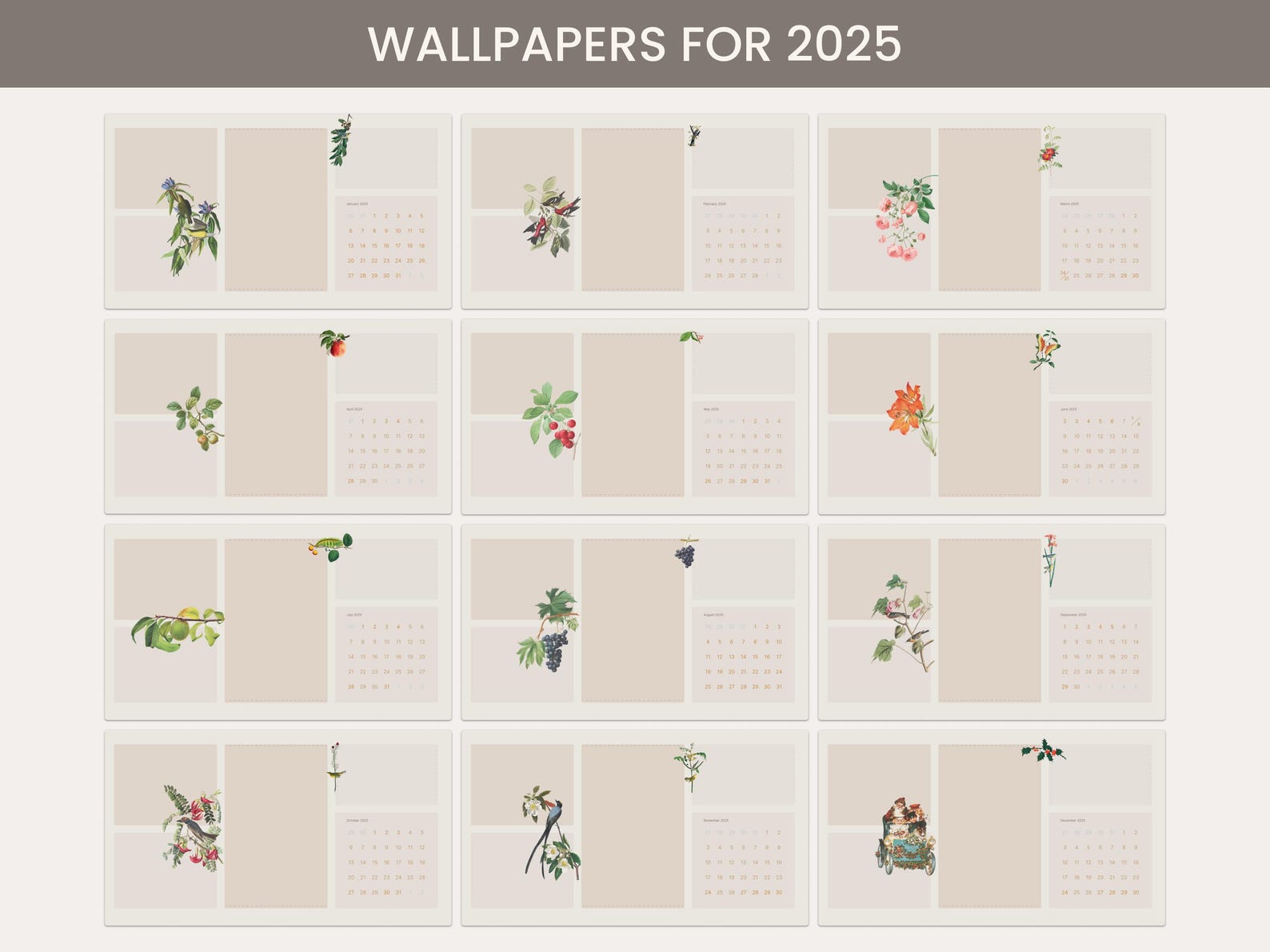 Retro Nature Themed Organizer Desktop Wallpaper, 2024-2025 With Folder ...