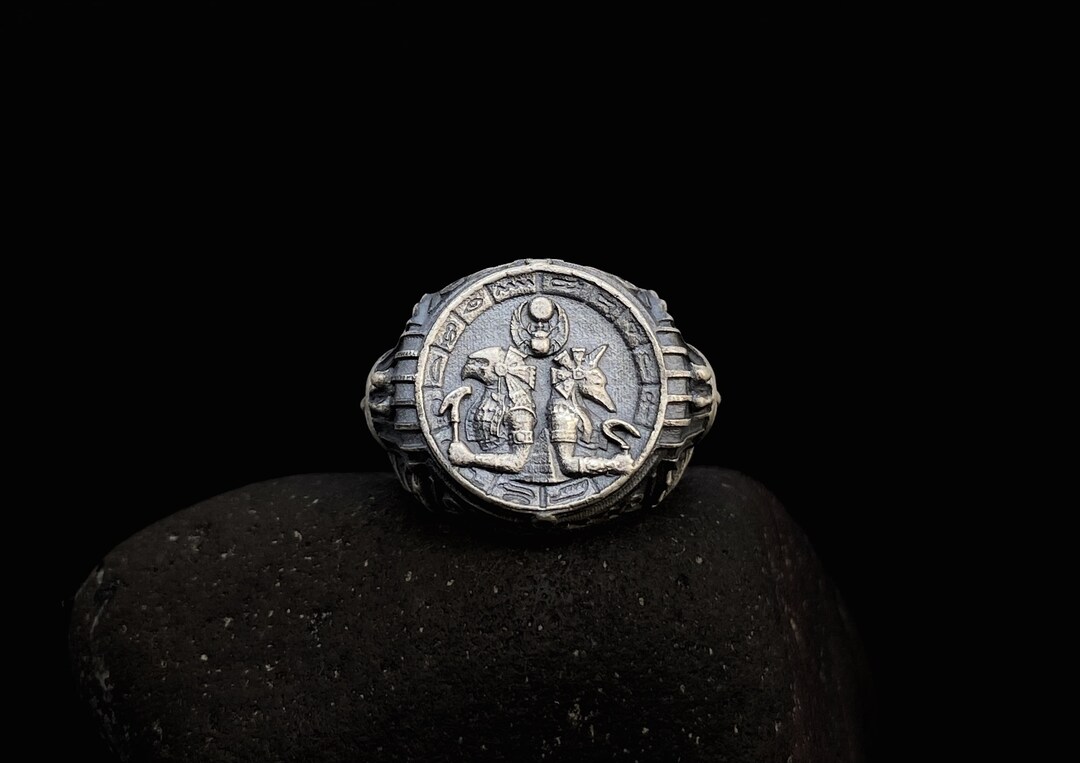 Egyptian God Sterling Silver Men Ring Pharaoh Anubis Horus - Etsy