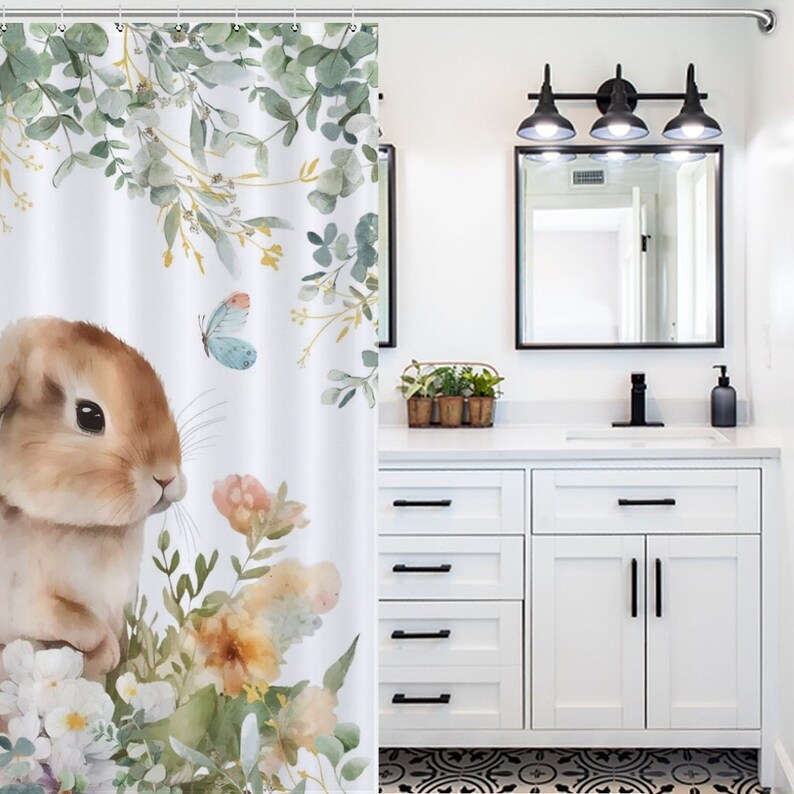 Spring Shower Curtain Easter Bunny Shower Curtain Watercolor - Etsy