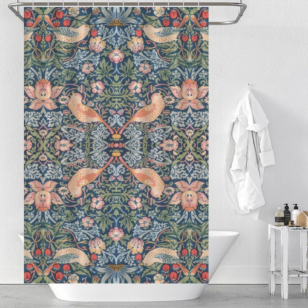 William Morris Retro Shower Curtain, Bird and Flower Shower Curtain ...