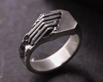 Futuristic Brutalist Ring Grunge Jewelry for Men Statement Rustic ...