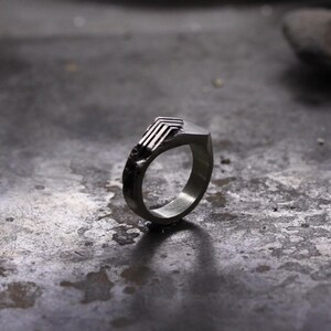 Futuristic Brutalist Ring Grunge Jewelry, Unique Silver Statement Piece ...