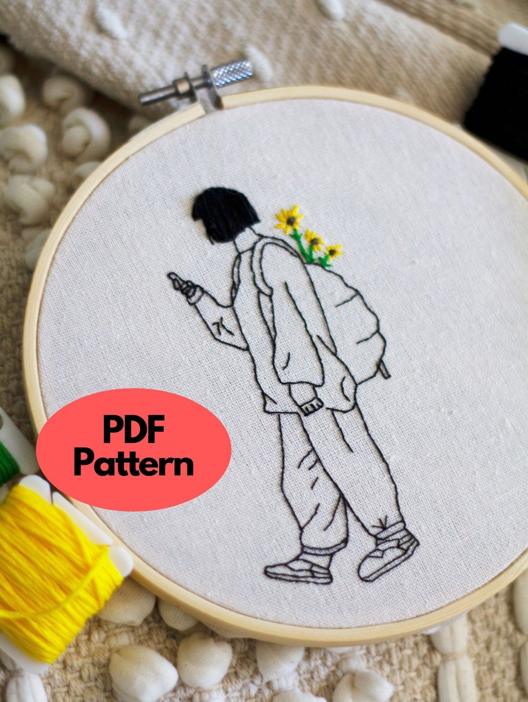 PDF Embroidery Pattern / Line Drawing Embroidery Pattern / Digital Hand ...