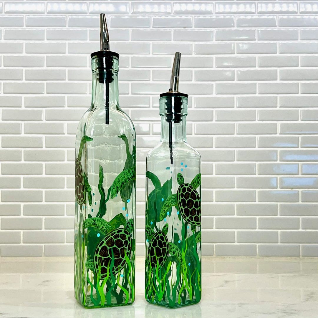 Hand Painted Olive Oil Bottle/soap Dispenser With Turtles - Kitchen ...