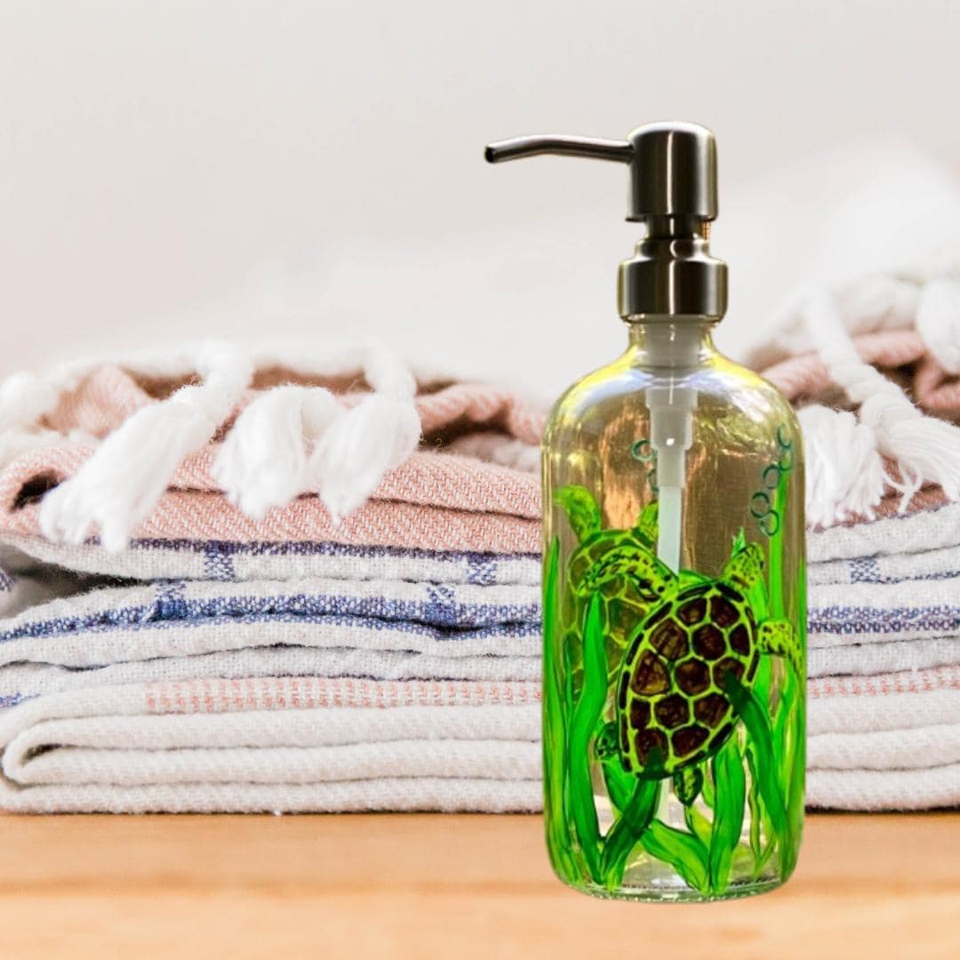 Hand Painted Olive Oil Bottle/soap Dispenser With Turtles - Kitchen ...