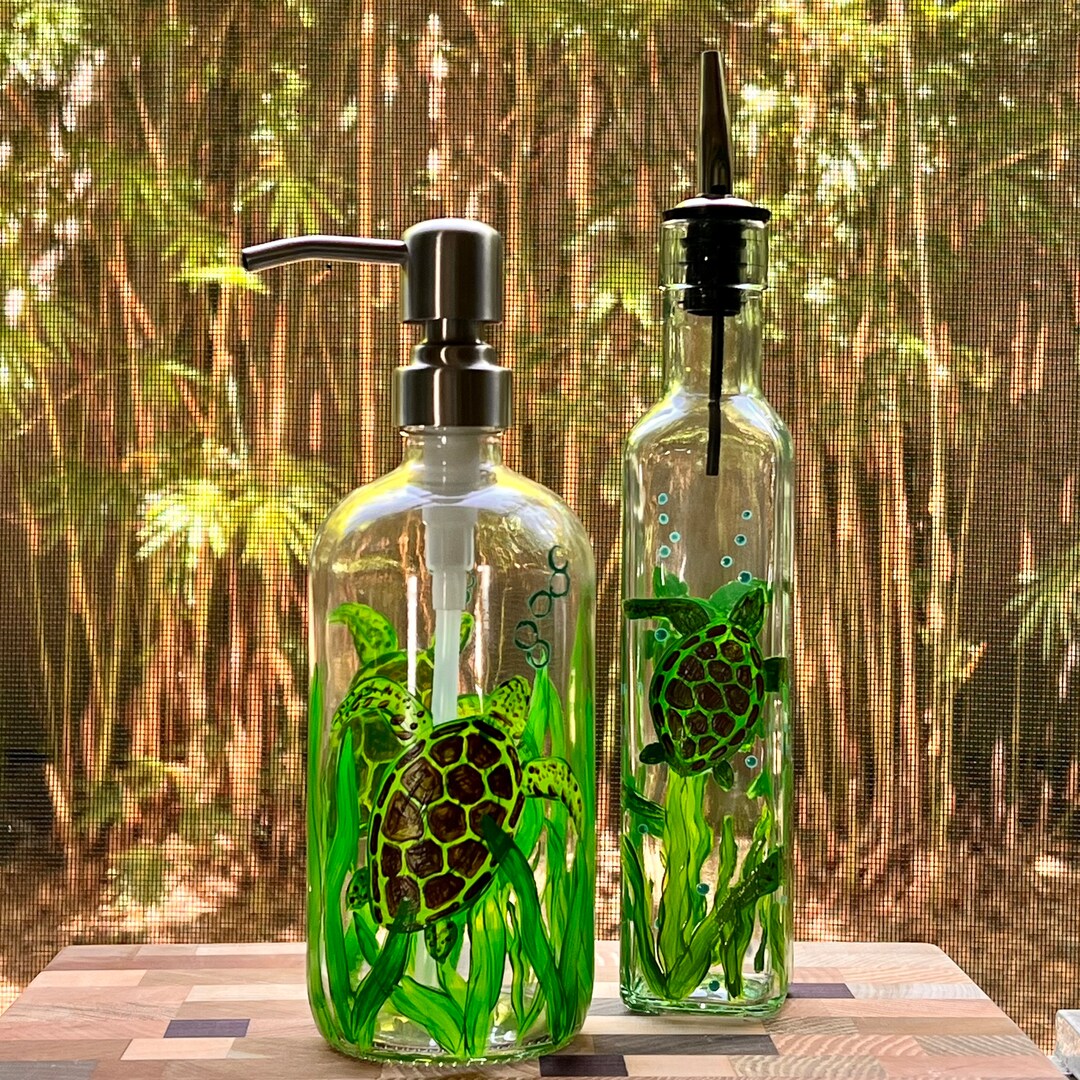 Hand Painted Olive Oil Bottle or Soap Dispenser With Turtles for ...