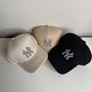 Knit Rhinestone NY New York Yankees Adjustable Hat - Etsy