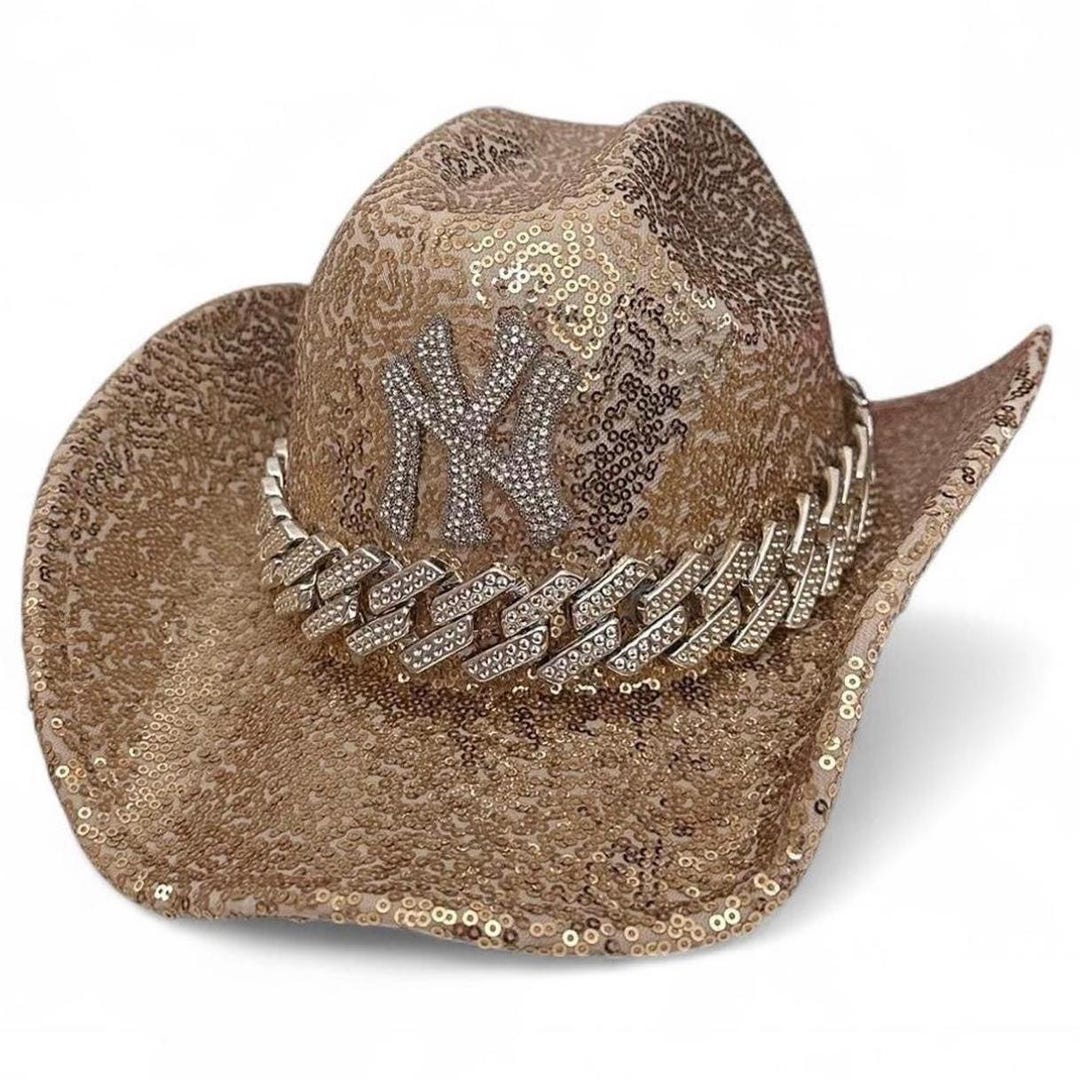 New York Yankees NY Rhinestone Gold Sequin Shiny Cowboy Hat - Etsy