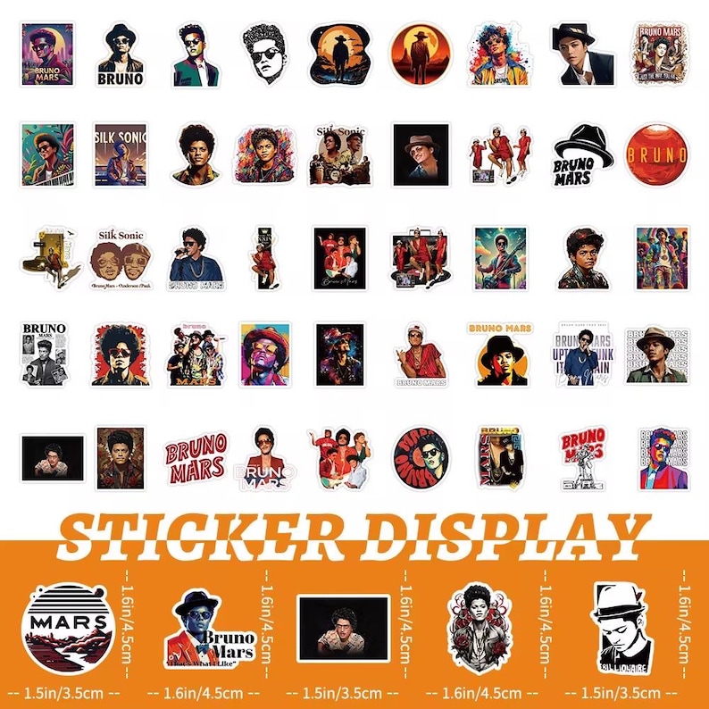 50pcs/pack Bruno Mars Stickers - Decals Phone Scrapbook Skateboard ...