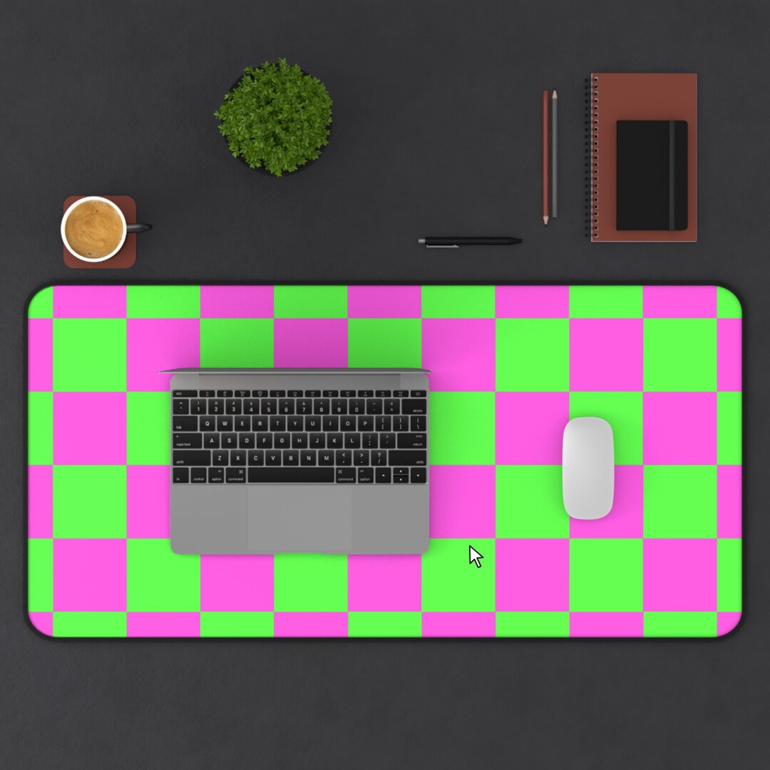 Salmon Pink & Apple Green Checkerboard Desk Mat - Large Mousepad - AKA ...
