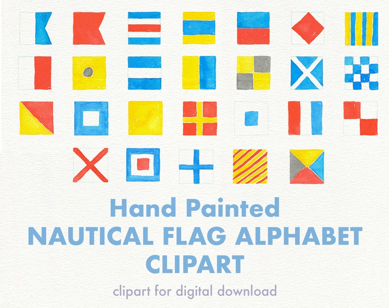 Nautical Flag Alphabet Clipart, Watercolor Letters A-Z, Digital ...