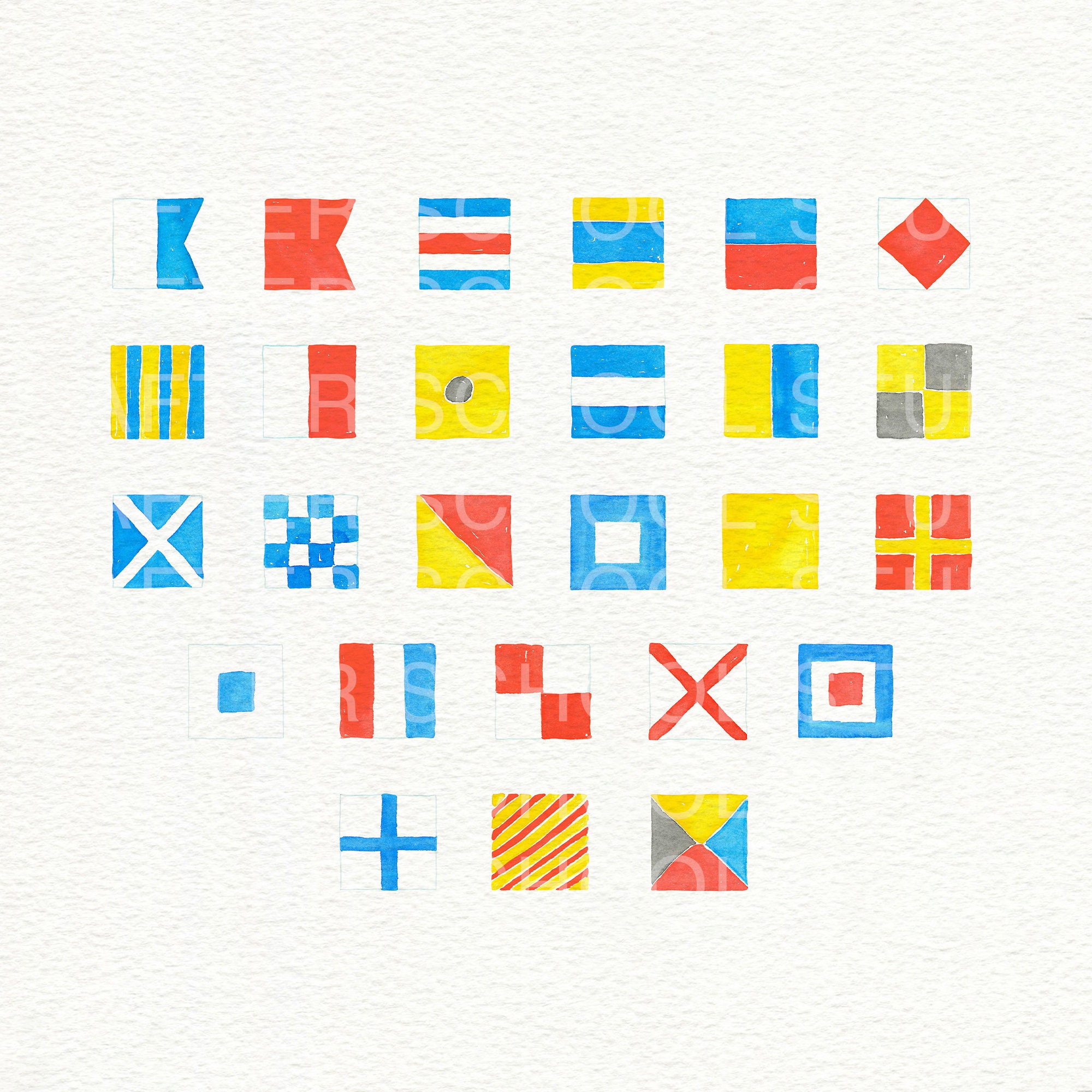 Nautical Flag Alphabet Clip Art Hand Painted Watercolor Illustration ...