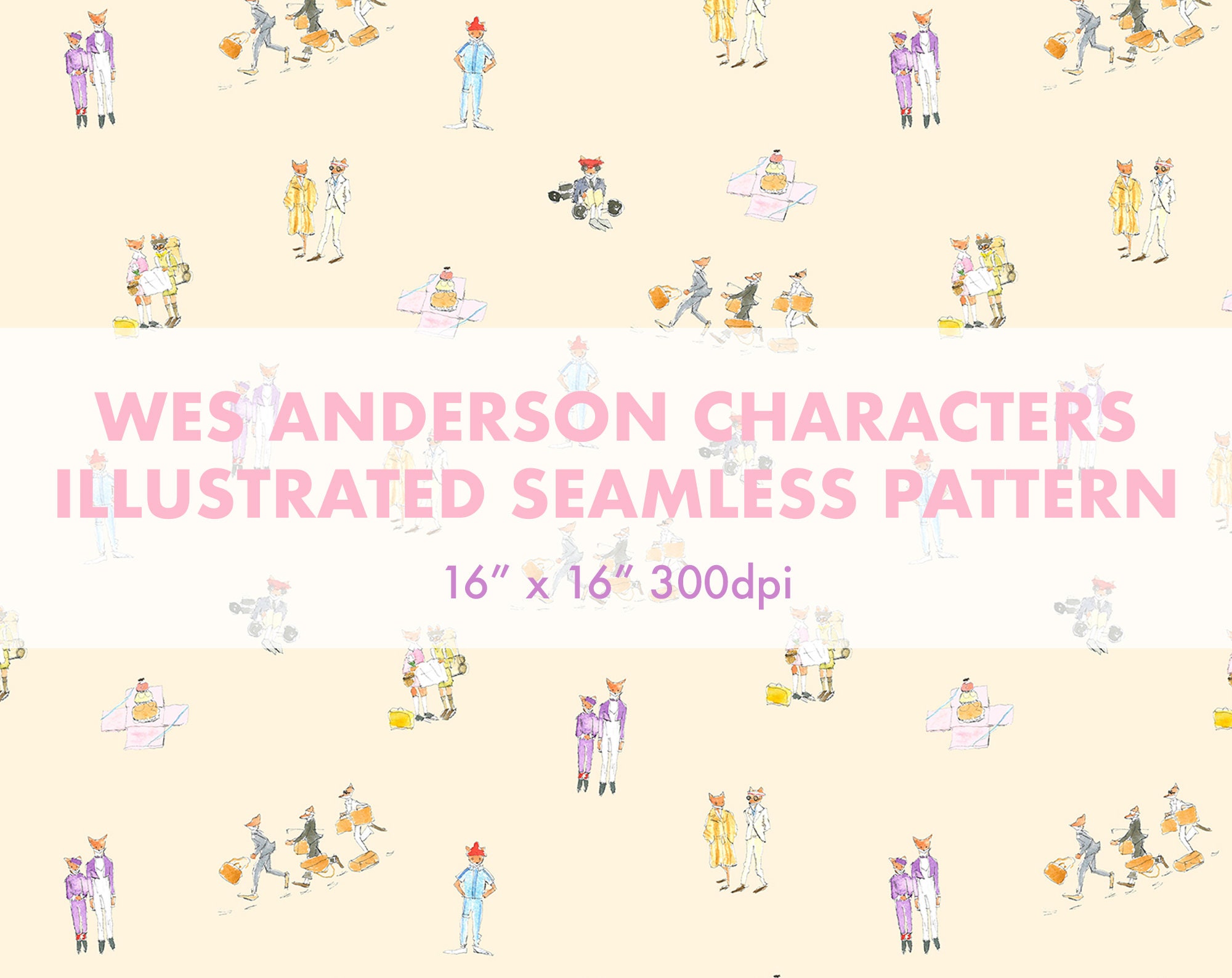 Wes Anderson Inspired Pattern Digital Download Illustrated Watercolor ...