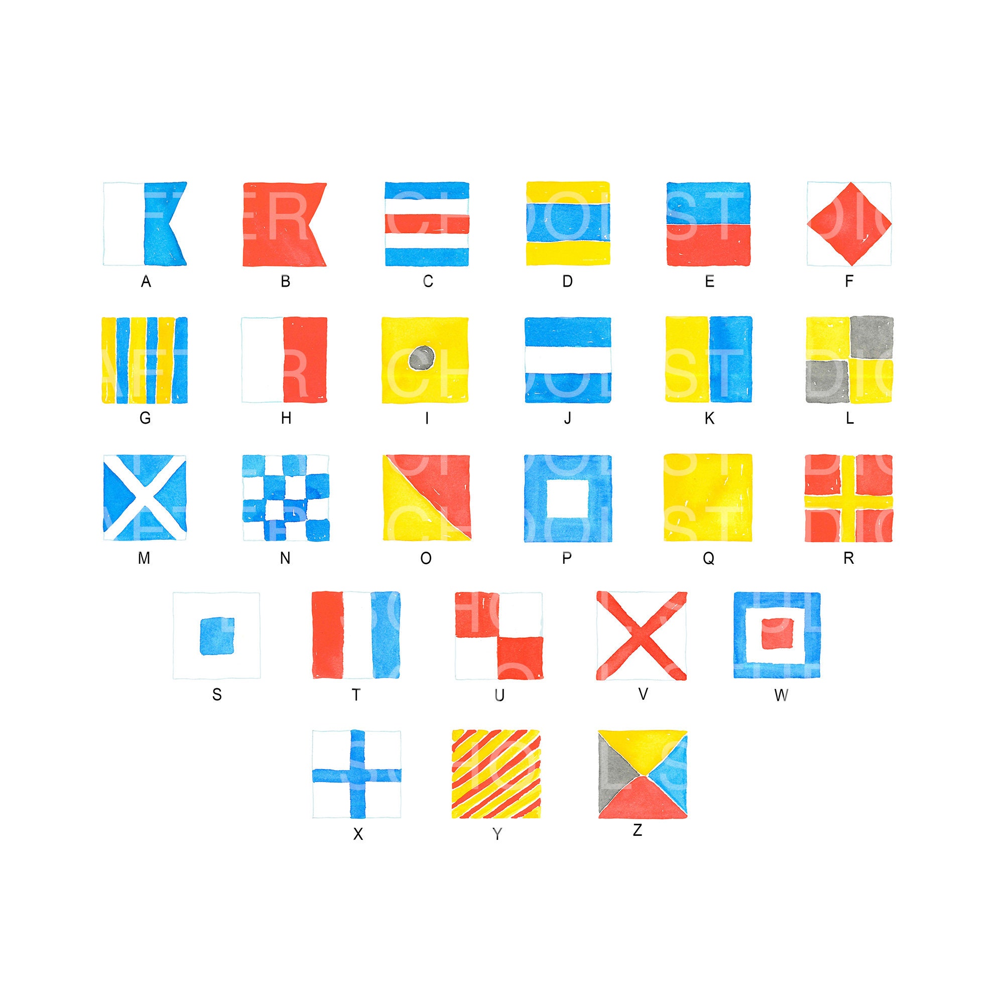 Nautical Flag Alphabet Clipart, Watercolor Letters A-Z, Digital ...