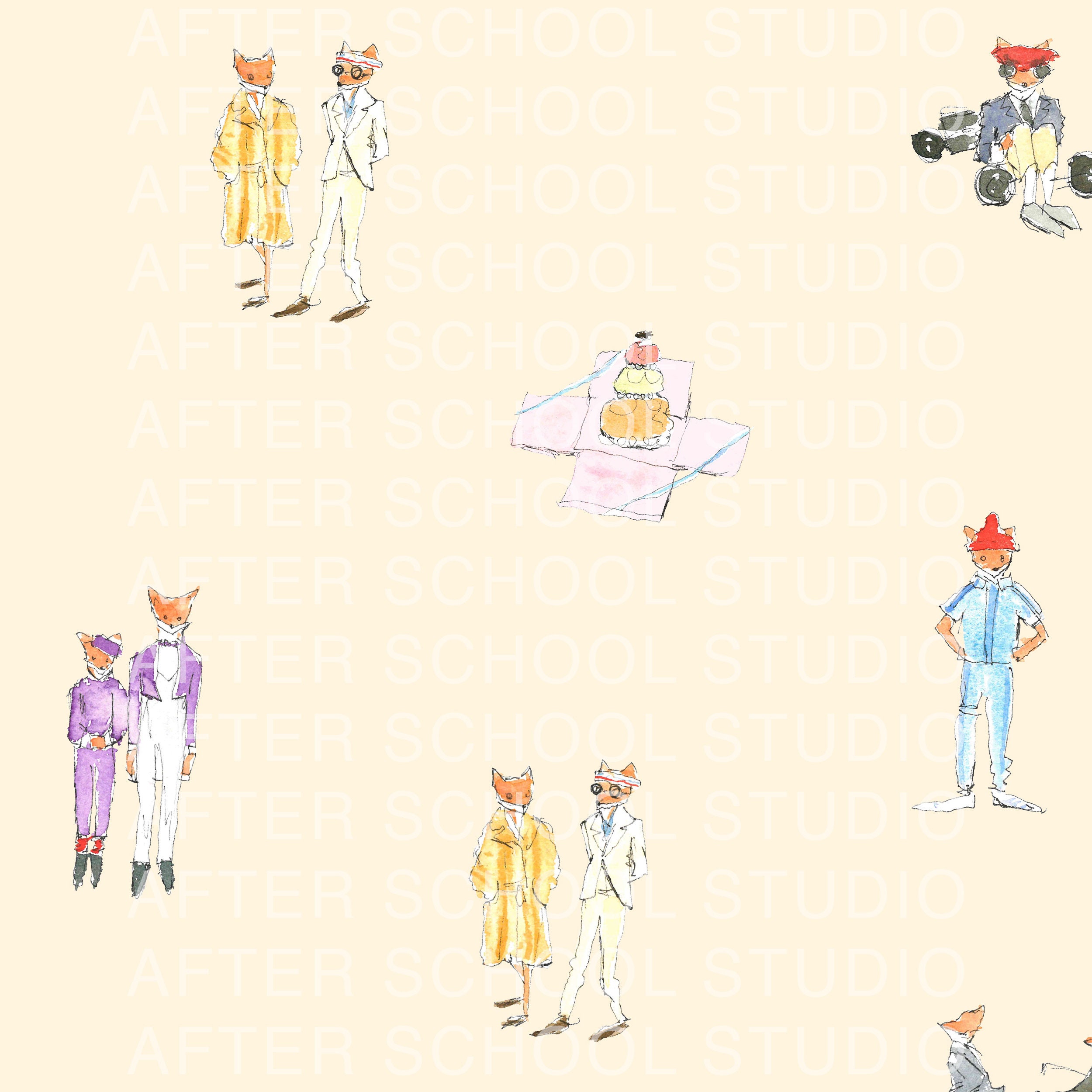 Wes Anderson Inspired Pattern Digital Download Illustrated Watercolor ...