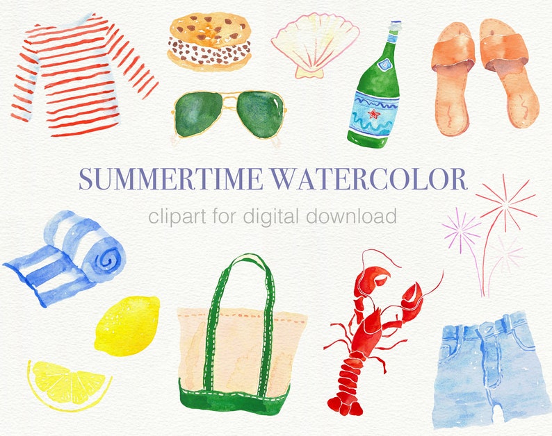 Summertime Watercolor Illustration Clip Art for Digital Download - Etsy