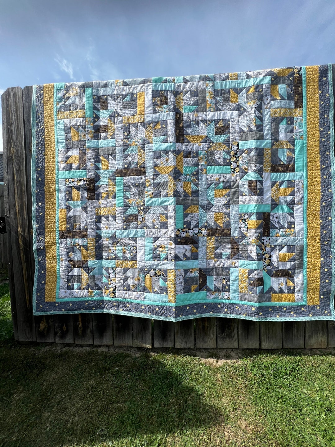 Blue and Yellow Handmade Quilt - Etsy