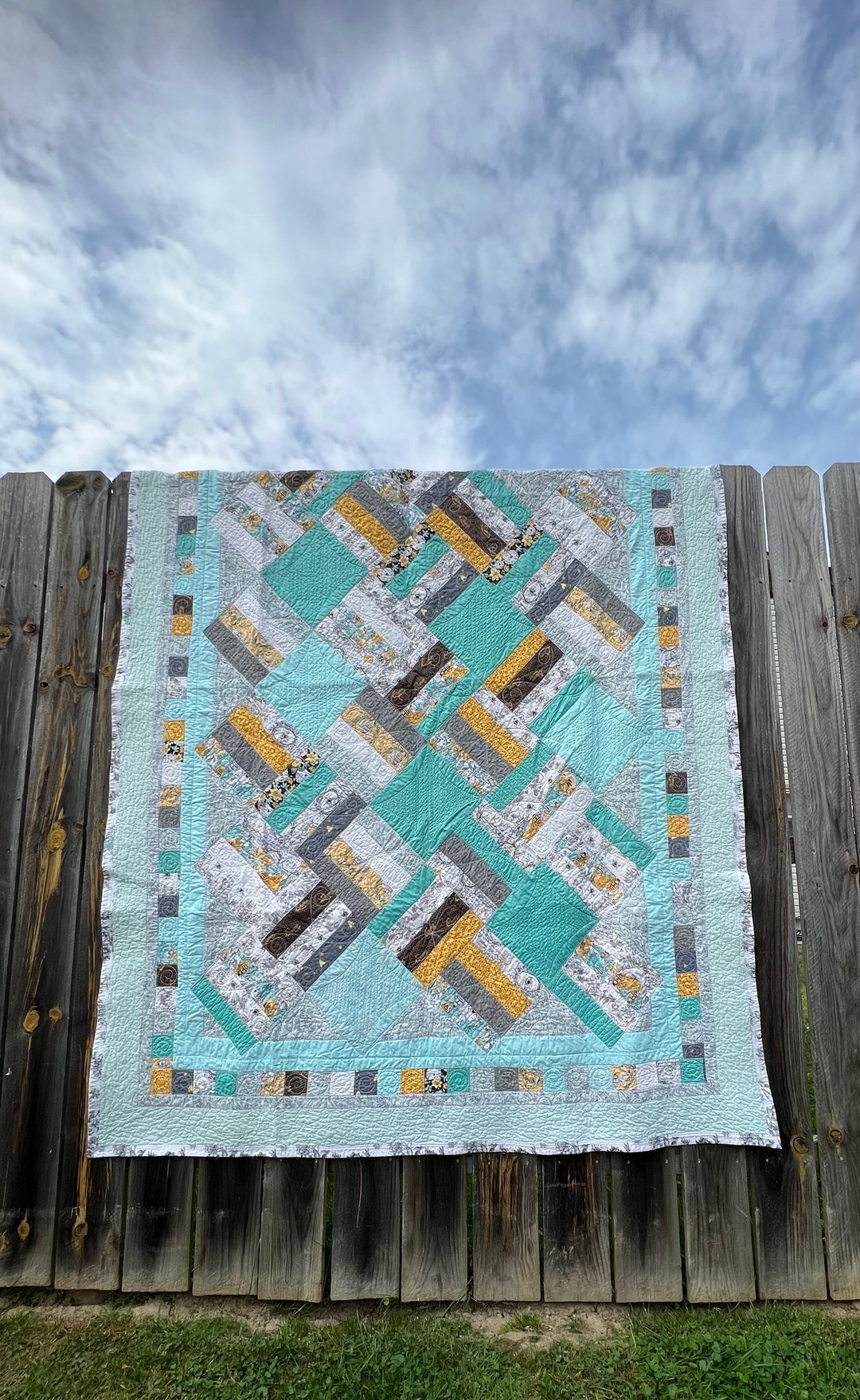 Blue and Yellow Handmade Quilt - Etsy