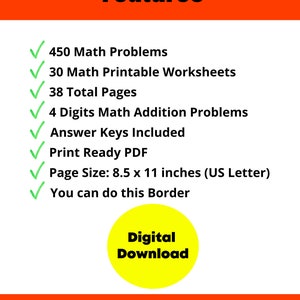 30 MATH ADDITION WORKSHEETS, 450 Math Problems, 38 Printable Pages, 8 ...
