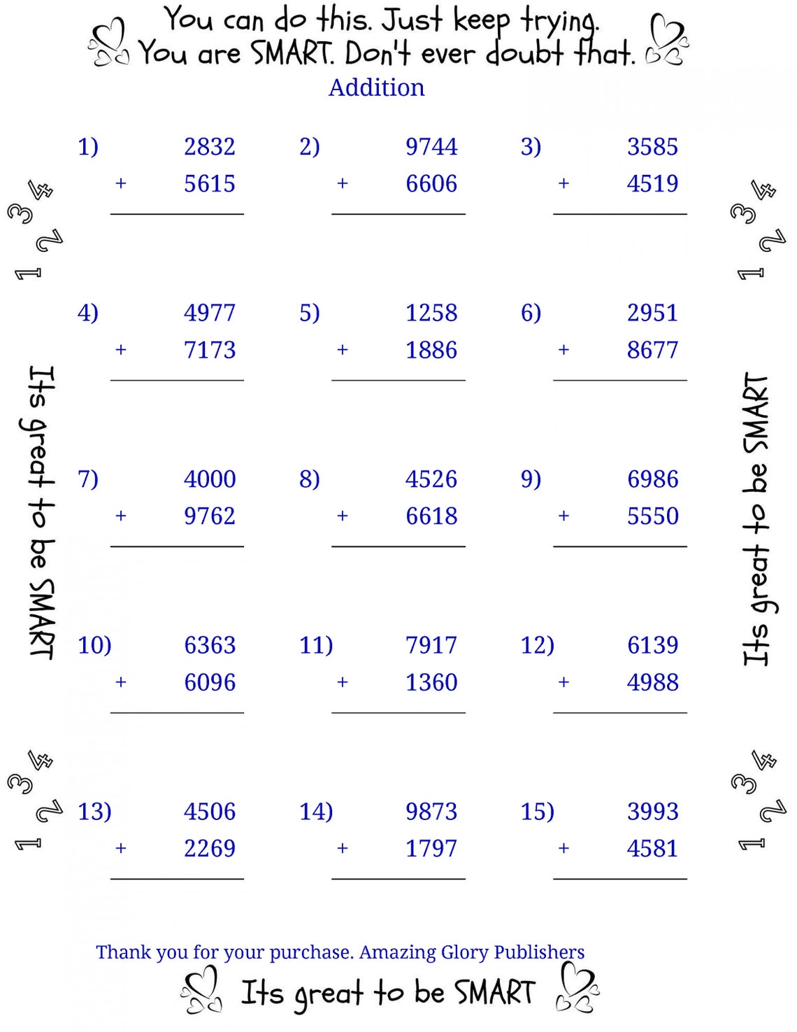 30 MATH ADDITION WORKSHEETS, 450 Math Problems, 38 Printable Pages, 8 ...